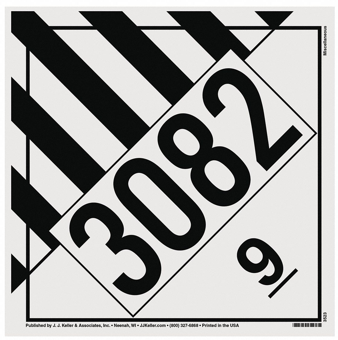 Miscellaneous UN3082 10 3 4 In Label Wd DOT Container Placard