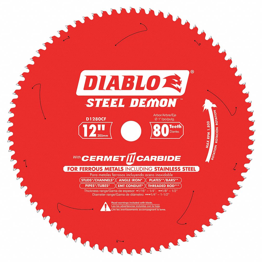 DIABLO, 12 in Blade Dia., 80 Teeth, Circular Saw Blade - 52XF52|D1280CF ...