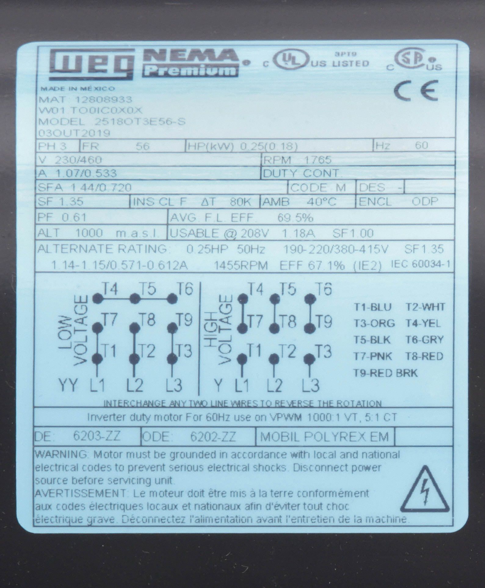 WEG General Purpose Motor: Open Dripproof, Rigid Base Mount, 1/4 HP ...