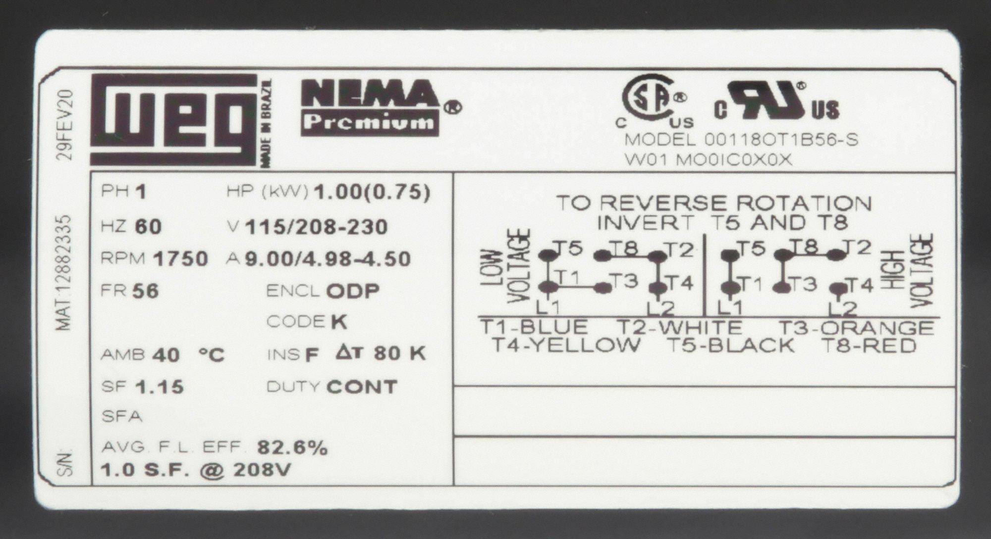 WEG General Purpose Motor: Open Dripproof, Rigid Base Mount, 1 HP ...