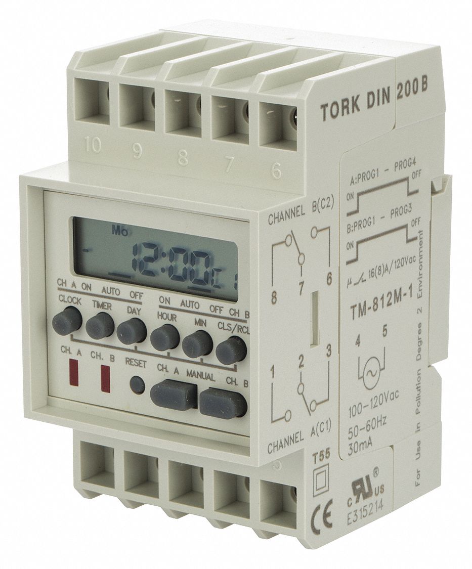 TORK Electronic Timer, 24 hr, Number of Channels 2, SPDT, 120V AC ...