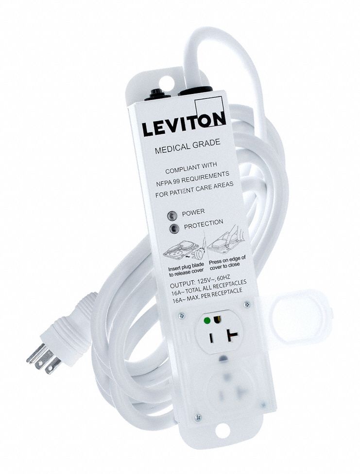 LEVITON, 2 Outlets, Hospital Grade, Surge Protected Outlet Strip ...