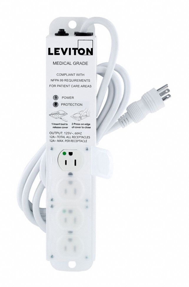 LEVITON, 4 Outlets, Hospital Grade, Surge Protected Outlet Strip ...