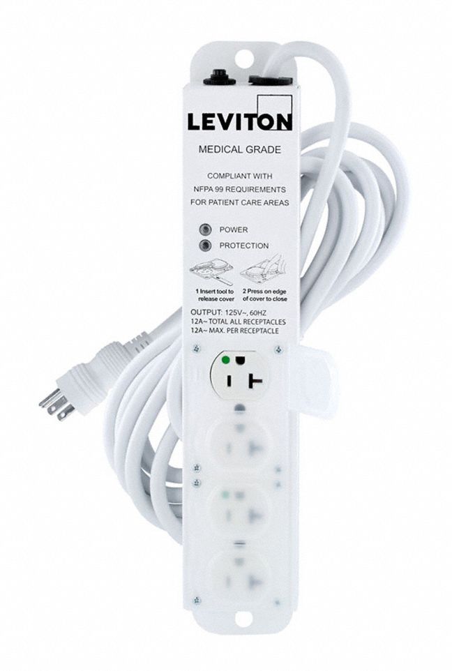 LEVITON, 4 Outlets, Hospital Grade, Surge Protected Outlet Strip ...