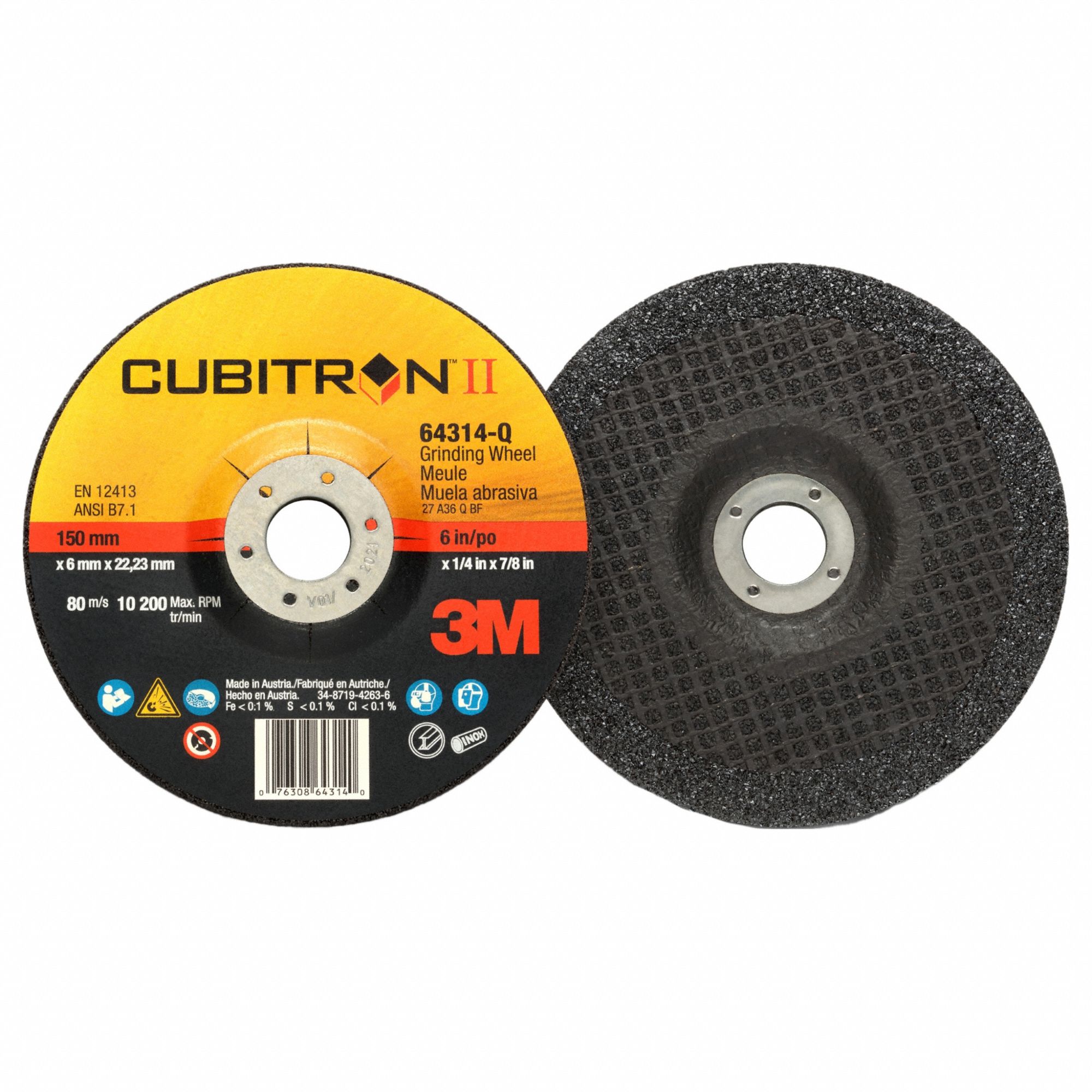 3M CUBITRON II, Type 27, 6" x 1/4" x 7/8", Depressed Center Grinding ...