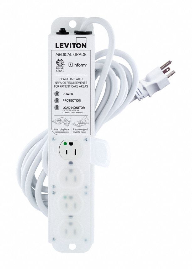 LEVITON, 4 Outlets, Hospital Grade, Surge Protected Outlet Strip ...