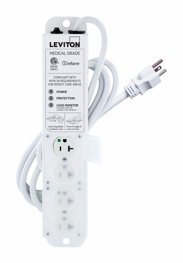 LEVITON, 4 Outlets, Hospital Grade, Surge Protected Outlet Strip ...