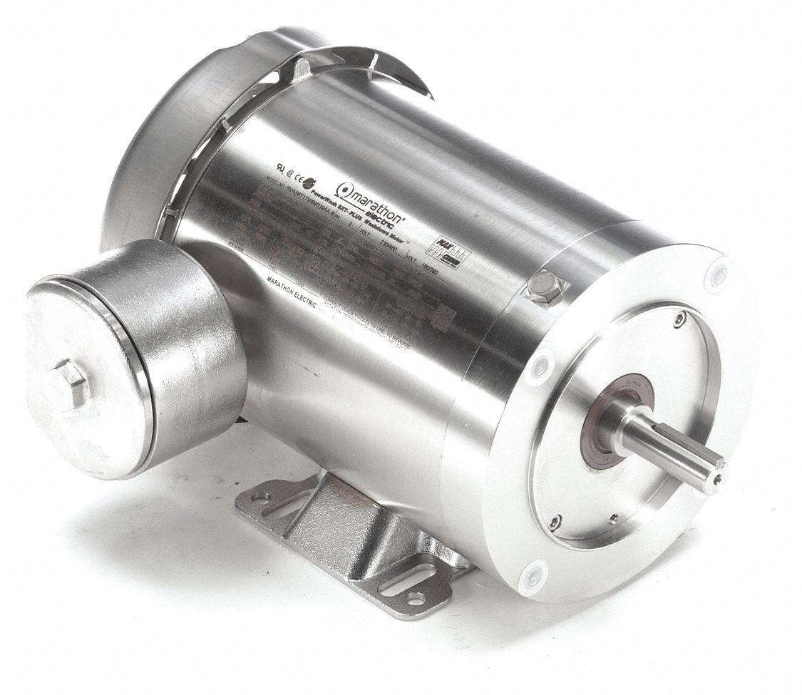 Washdown Motor, 1 HP, 3-Phase, Nameplate RPM 1725, Voltage 230/460, 56C ...