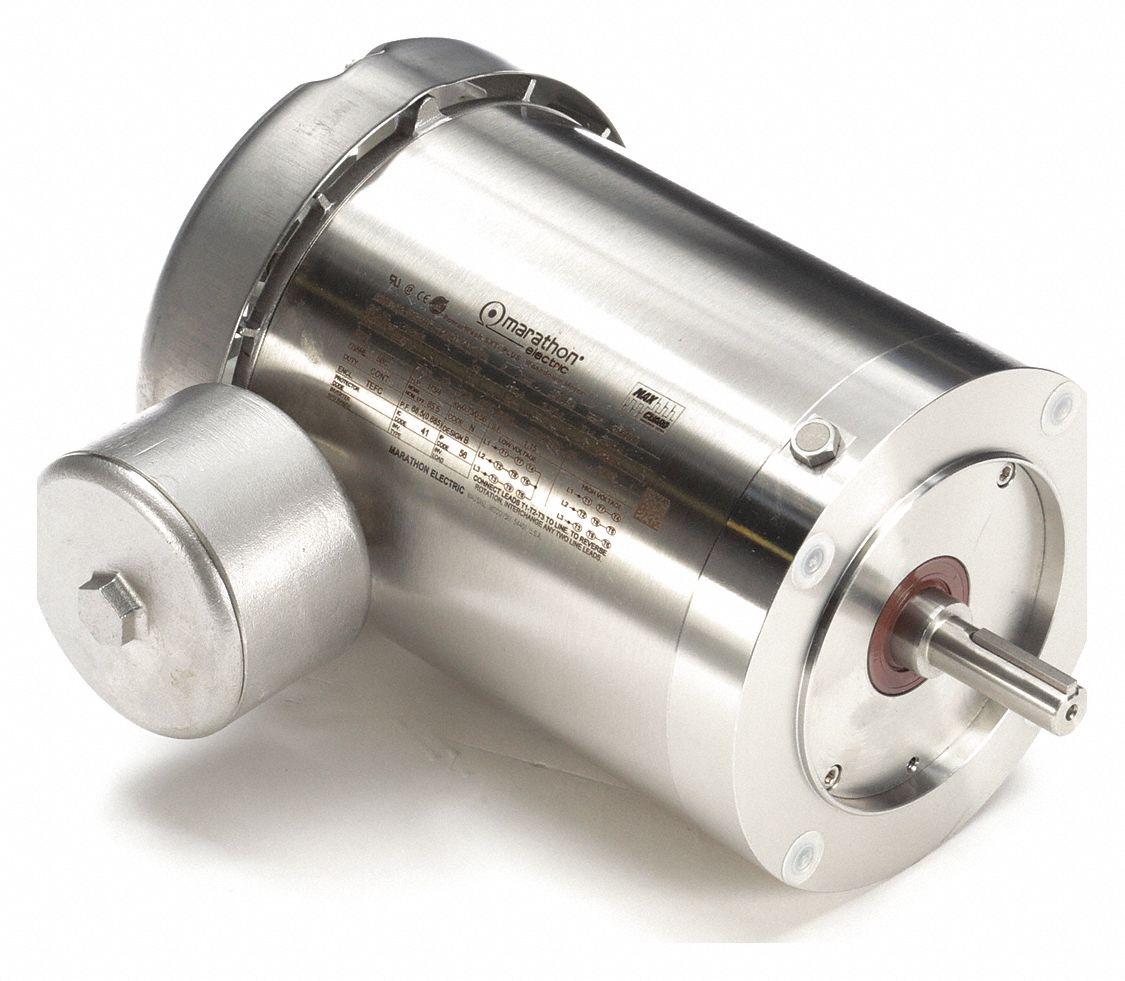 Washdown Motor, 1 HP, 3-Phase, Nameplate RPM 1760, Voltage 230/460, 56C ...