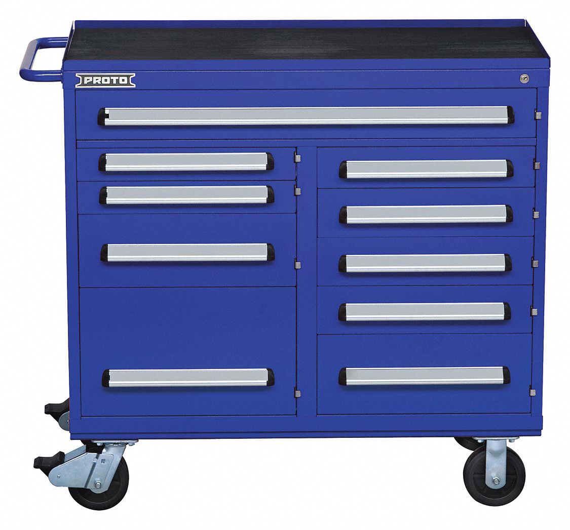 PROTO, Blue / Blue Drawer, 45 in W x 21 3/8 in D x 42 1/2 in H, Rolling ...