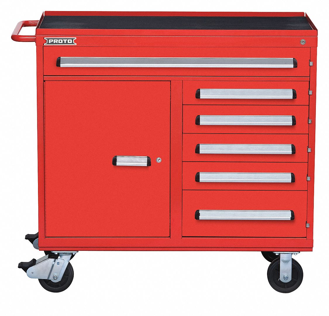 PROTO, Red / Red Drawer, 45 in W x 21 3/8 in D x 42 1/2 in H, Rolling ...