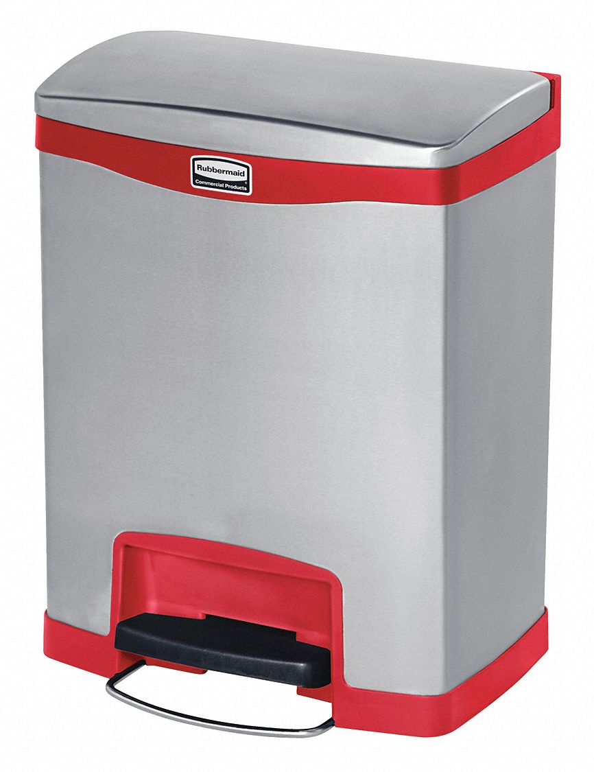 Step Can, 8 gal, Stationary, Rectangular, Metal, Red - Grainger