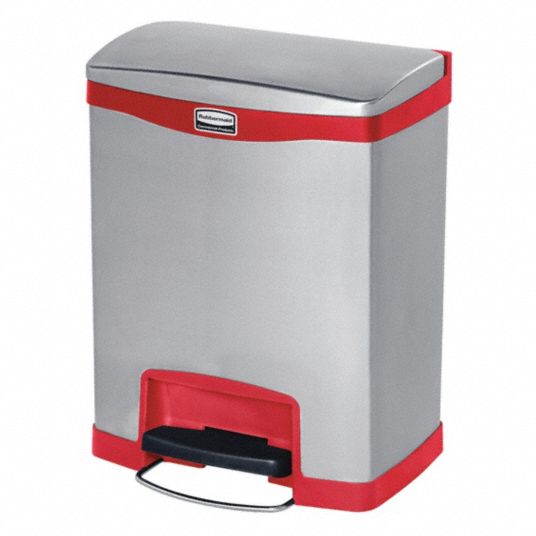 Step Can, 8 gal, Stationary, Rectangular, Metal, Red - Grainger