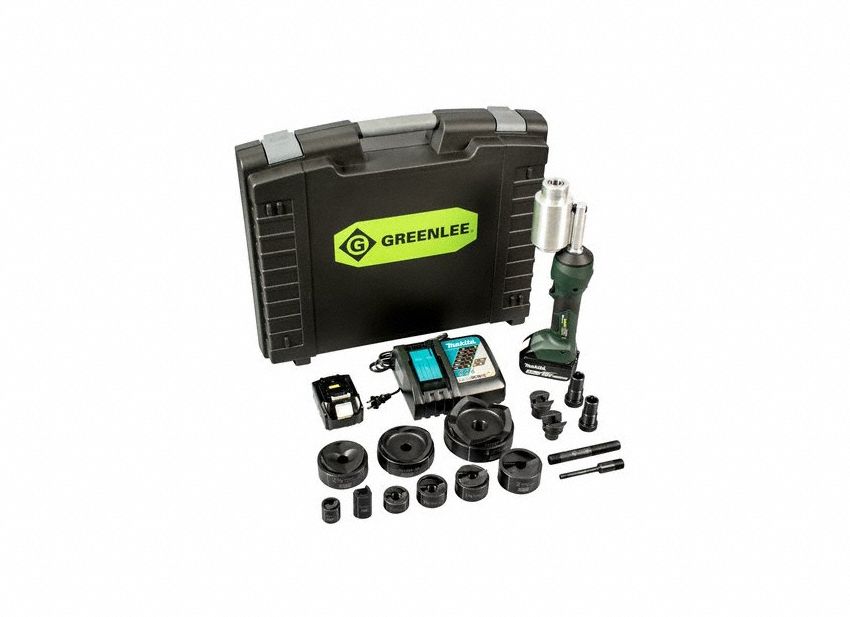 GREENLEE, 18V DC, 4 in Punching Capacity (Steel), Knockout Tool Kit ...