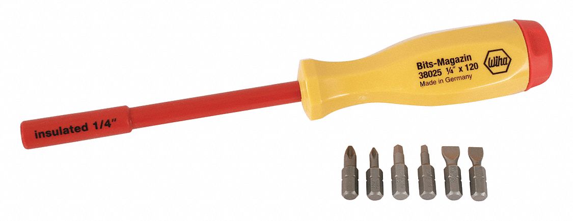 Insulated Multi-Bit Screwdriver, Magnetic, Number of Pieces 7 - Grainger