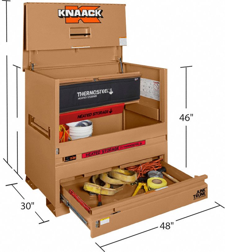 KNAACK Piano-Style Jobsite Box: 48 in Overall Wd, 30 in Overall Dp, 49 ...