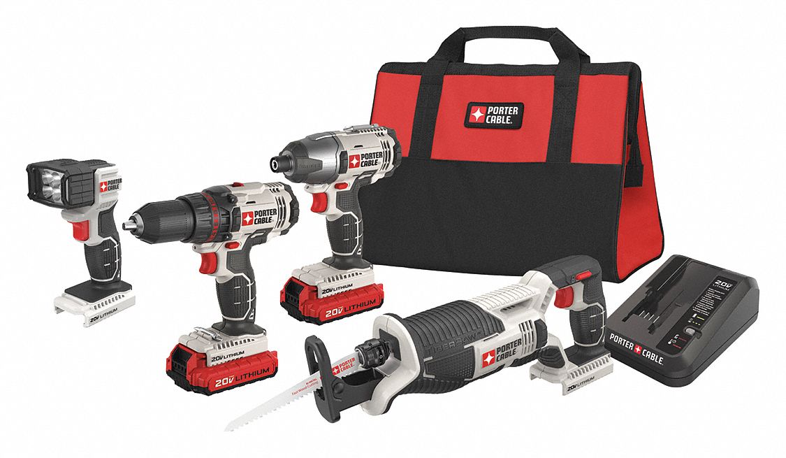 PORTER CABLE 20V MAX, Cordless Combination Kit, 20V DC Voltage, Number ...