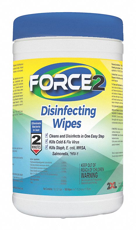 2XL FORCE, Canister, 180 ct Container Size, Disinfecting Wipes - 53PM96 ...