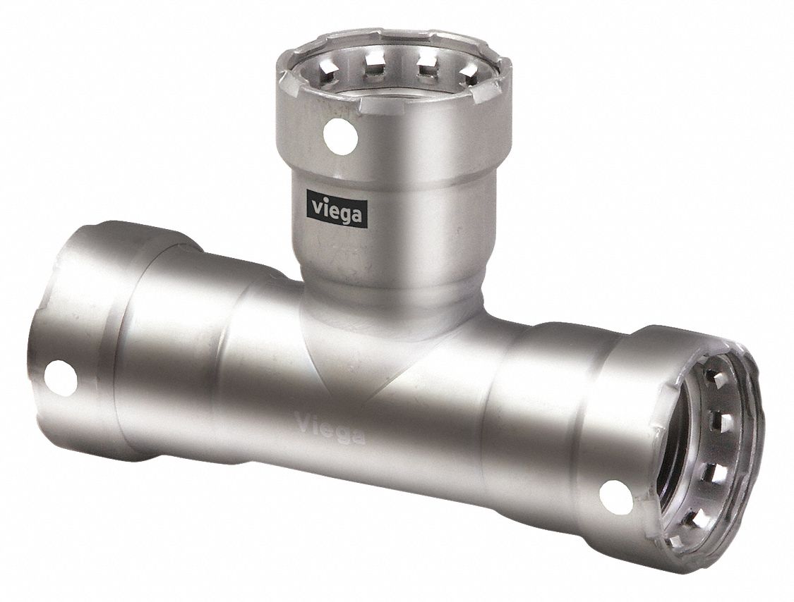 VIEGA MEGAPRESS, 2 in Pipe x 2 in Pipe x 1 in Pipe Size, FKM, Crimp Tee ...