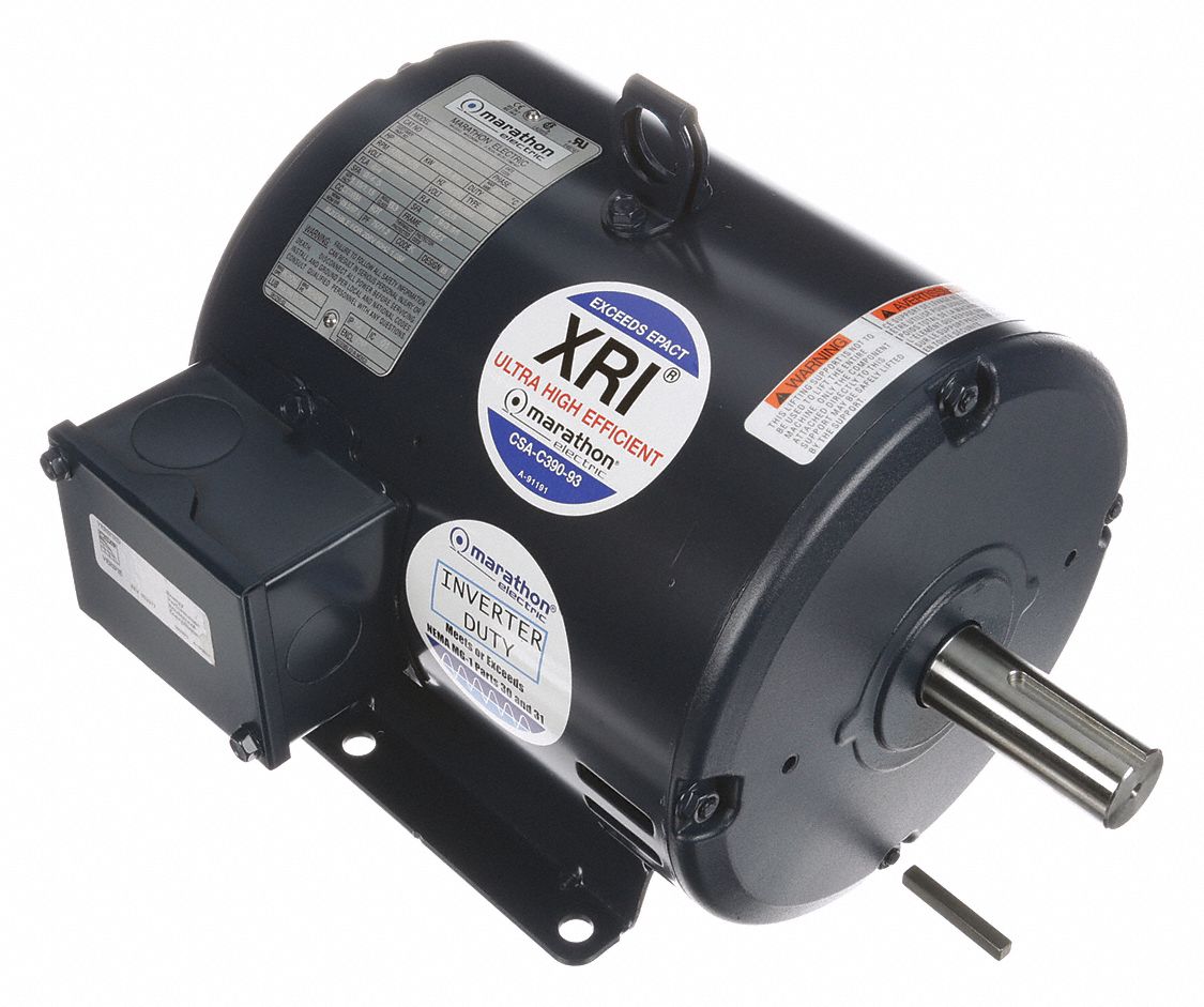 General Purpose Motor, 3 HP, 3-Phase, Nameplate RPM 1760, Voltage 230/ ...