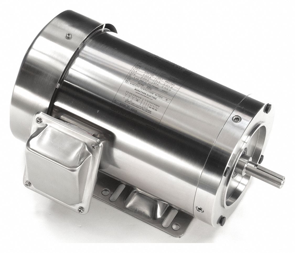 Washdown Motor, 1-1/2 HP, 3-Phase, Nameplate RPM 1725, Voltage 230/460 ...
