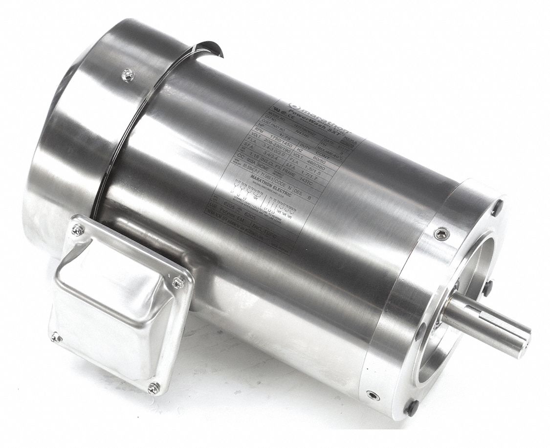 Washdown Motor, 1 HP, 3-Phase, Nameplate RPM 1750, Voltage 230/460 ...