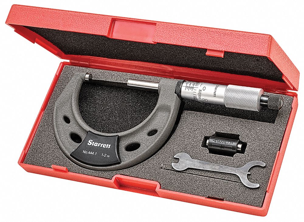 STARRETT Mechanical Outside Micrometer: Inch, 1 in to 2 in Range, +/-0. ...