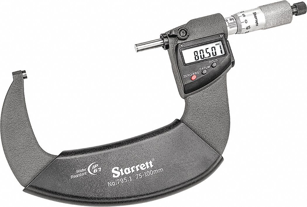 STARRETT, 75 mm to 100 mm, Metric, IP67 Digital Outside Micrometer ...