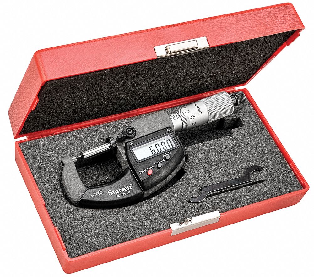 STARRETT IP67 Digital Outside Micrometer: 0 to 25 mm Range, IP67, ±0. ...