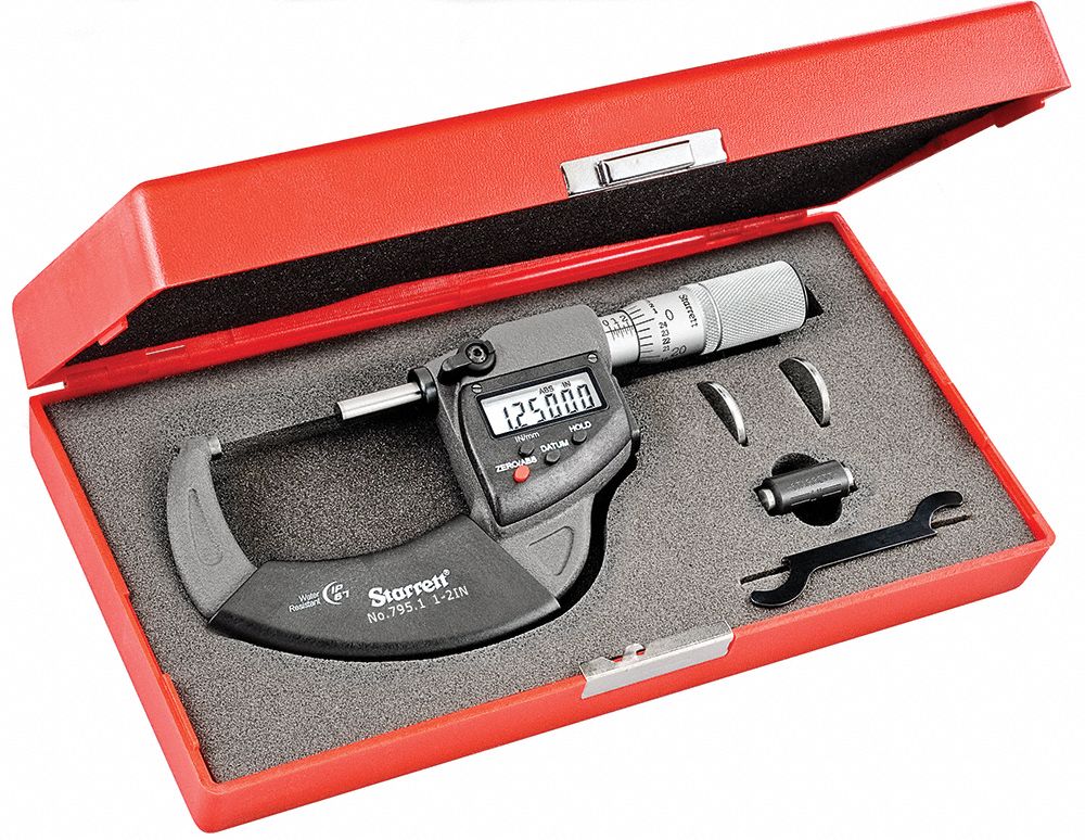 STARRETT IP67 Digital Outside Micrometer, Range 1 in to 2 in, 25 to 50 ...