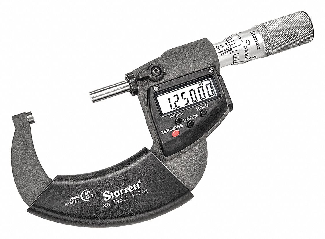 STARRETT, 1 in to 2 in /25 mm to 50 mm, Inch/Metric, IP67 Digital ...