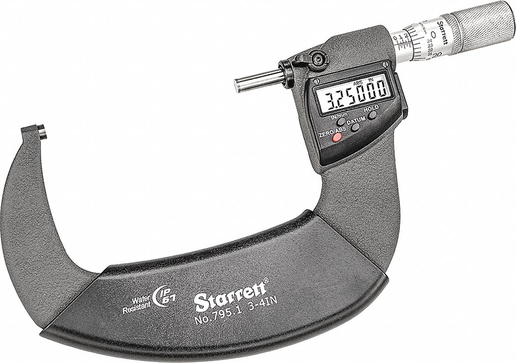 STARRETT, 3 in to 4 in /75 mm to 100 mm, Inch/Metric, IP67 Digital ...