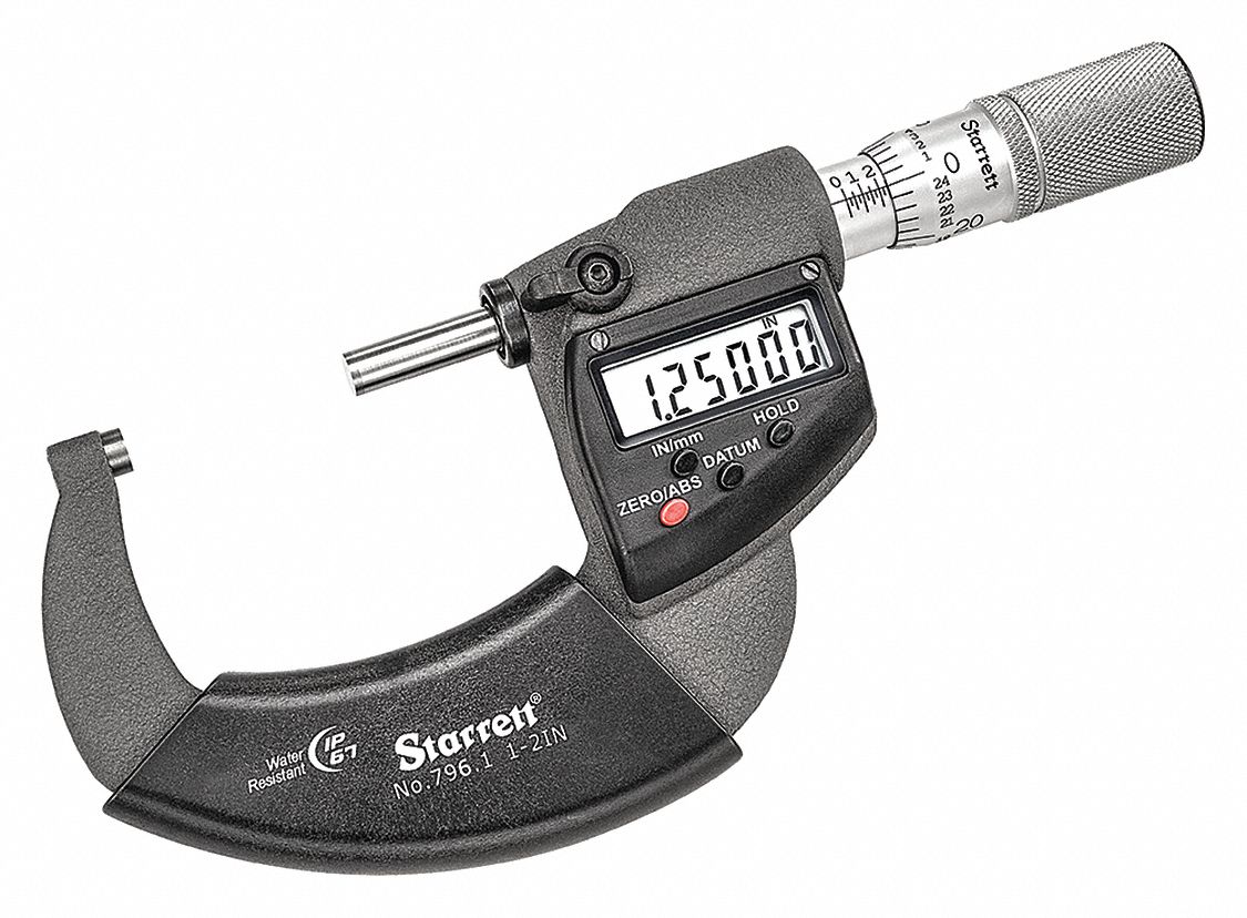 STARRETT, 1 in to 2 in, Inch, IP67 Digital Outside Micrometer - 53VD16 ...