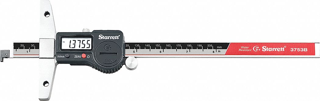 STARRETT, 0 in to 6 in /0 mm to 200 mm, IP67, Blade-Style Digital Depth ...