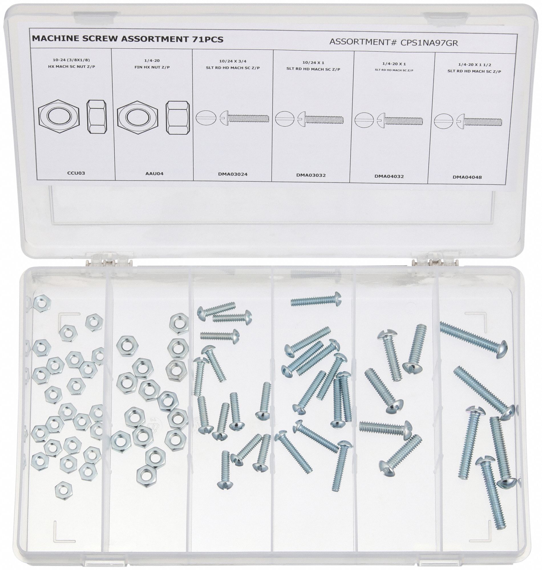 Round, Slotted, Screw Assortment - 53WR19|CPS1NA97GR - Grainger