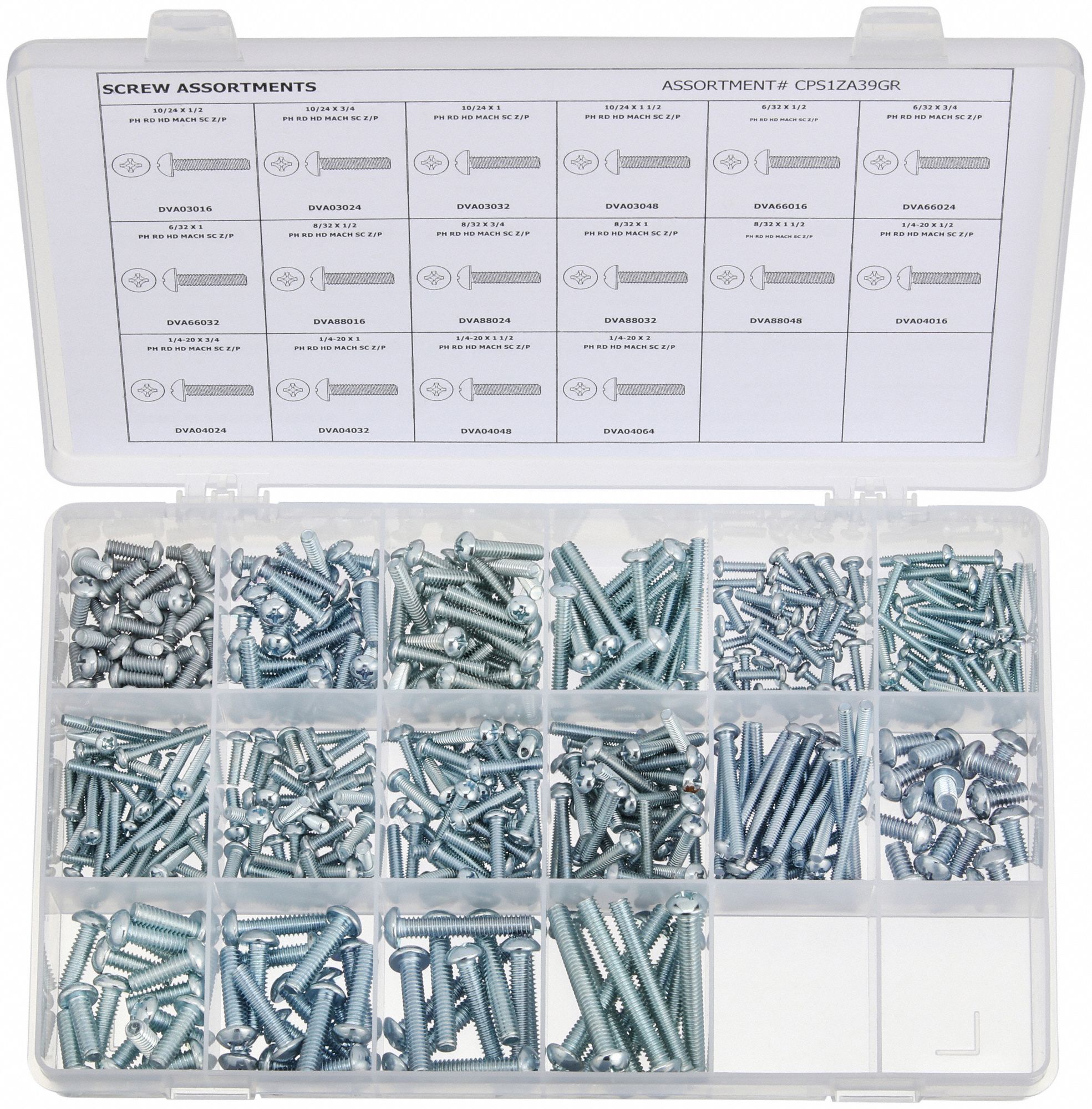 Round, Phillips, Machine Screw Assortment - 53WR23|CPS1ZA39GR - Grainger