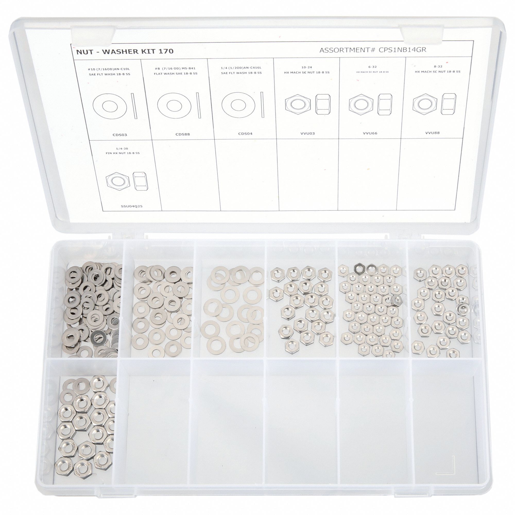 Stainless Steel, Plain, Nut and Washer Assortment - 53WR27|CPS1NB14GR ...