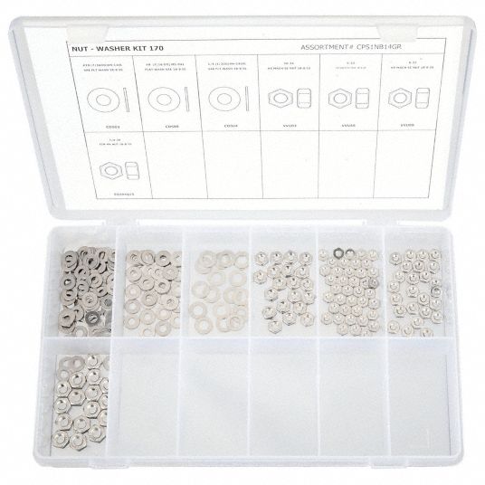 Stainless Steel, Plain, Nut and Washer Assortment - 53WR27|CPS1NB14GR ...