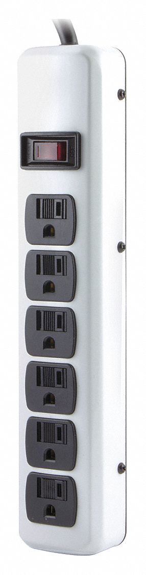 POWER FIRST Outlet Strip: 6 Outlets, 6 ft Cord Lg, 15 A Max. Amps ...