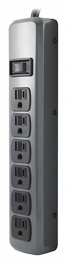 POWER FIRST Outlet Strip: 6 Outlets, 6 ft Cord Lg, 15 A Max. Amps ...