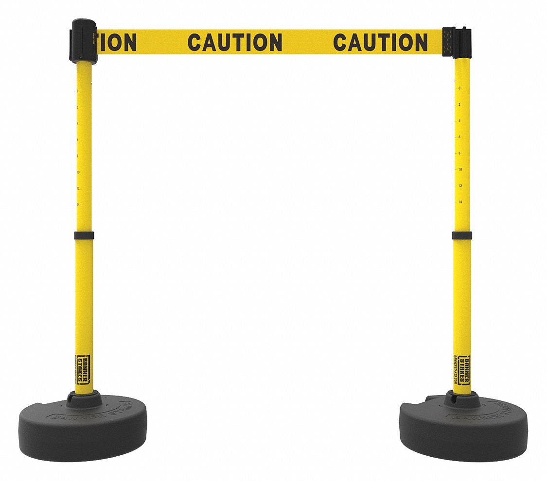 BANNER STAKES, Yellow, 15 ft Belt Lg, Barrier Post with Belt - 53XV99 ...