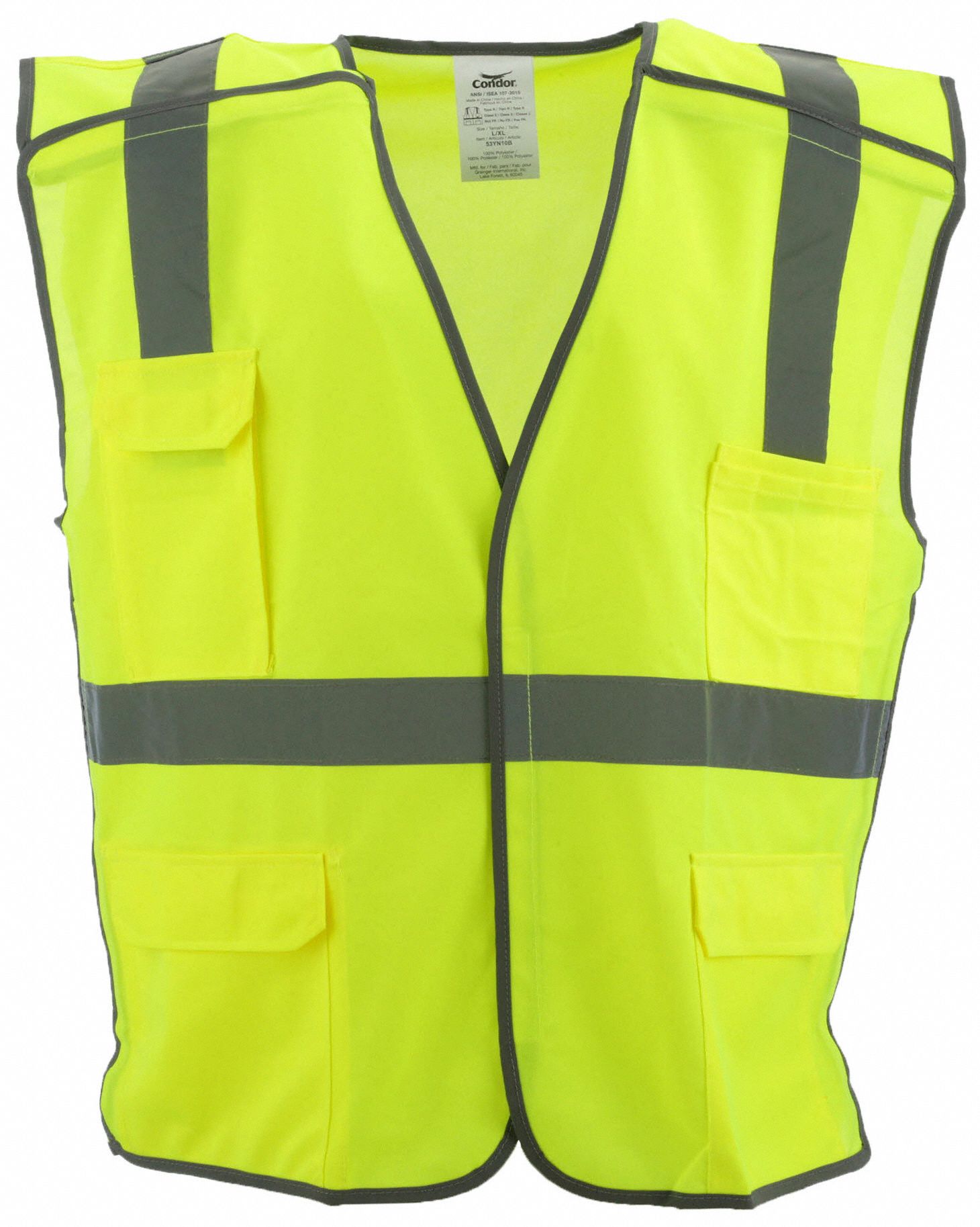 CONDOR HI-VIS VEST, ANSI CLASS 2, S/M, LIME, SOLID POLYESTER, HOOK ...