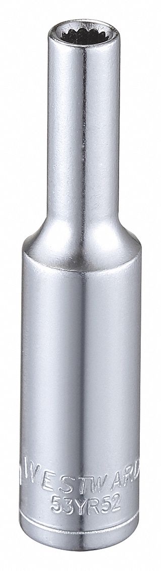 WESTWARD Socket: 1/4 in Drive Size, 4 mm Socket Size, 12-Point, Deep ...