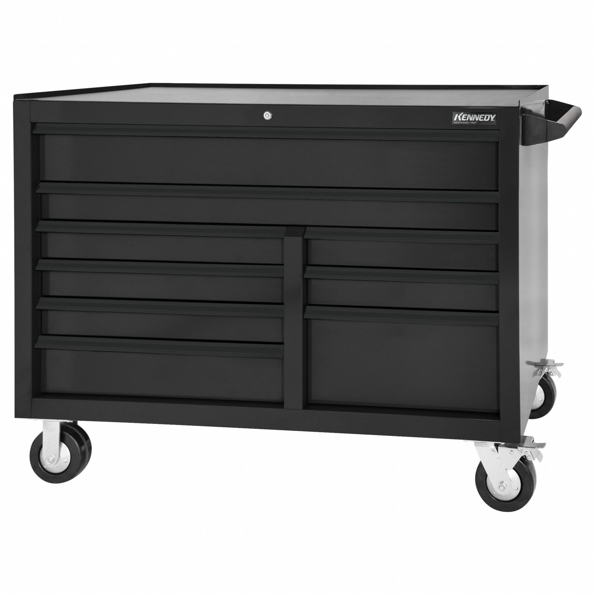 KENNEDY, Black / Black Drawer, 53 1/2 in W x 25 in D x 41 in H, Rolling ...