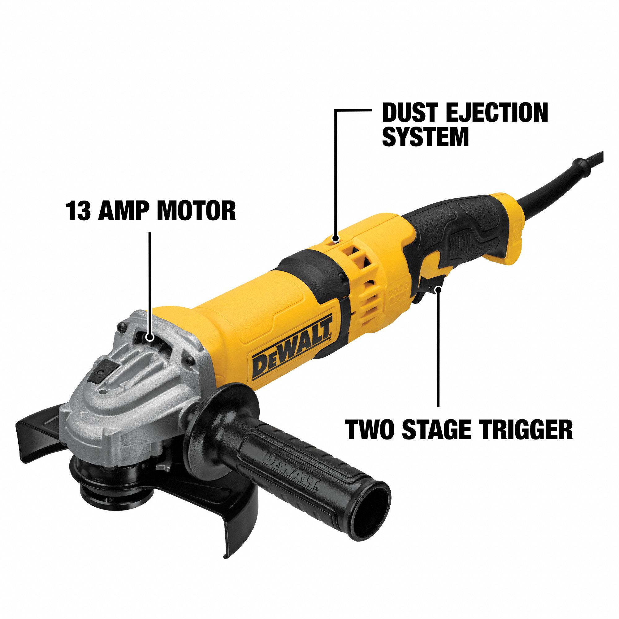 DEWALT Angle Grinder: 13 A, 9,000 RPM Max. Speed, Trigger, Lock-Off ...
