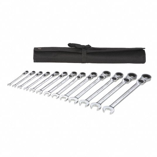 WESTWARD Combination Wrench Set: Alloy Steel, Chrome, 13 Tools, 5/16 in ...