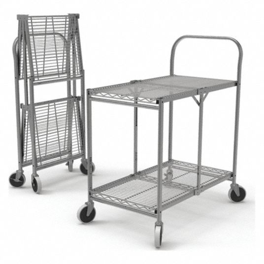 200 lb Load Capacity, Fold-Away Utility Cart with Shallow Lipped Wire ...