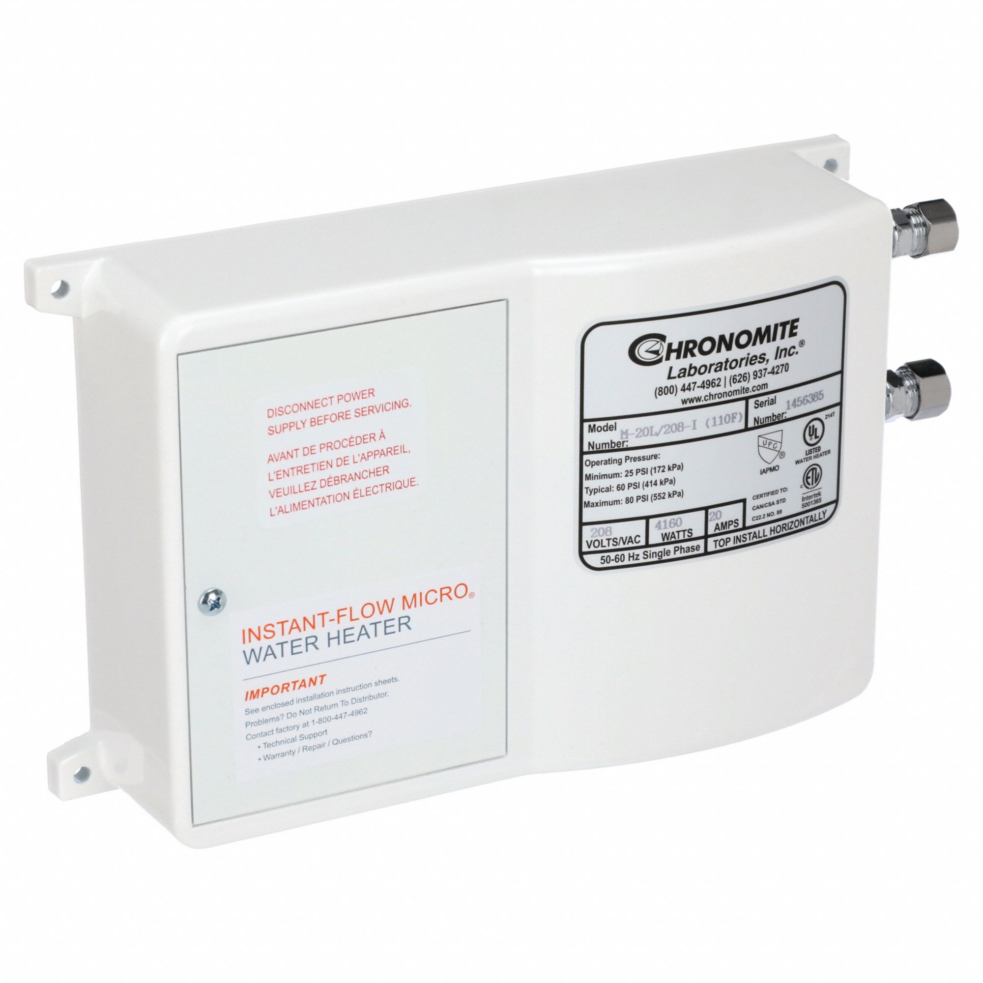CHRONOMITE LABS, Indoor, 4,160 W, Electric Tankless Water Heater ...