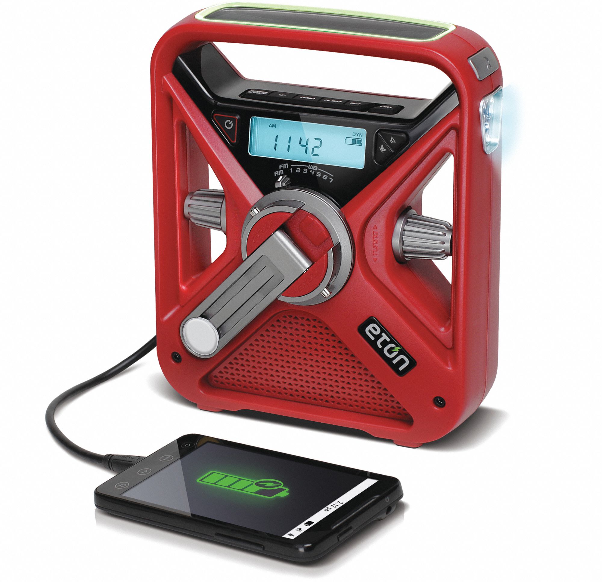 Portable Multipurpose Weather Radio, Red, AM/FM, NOAA - Grainger