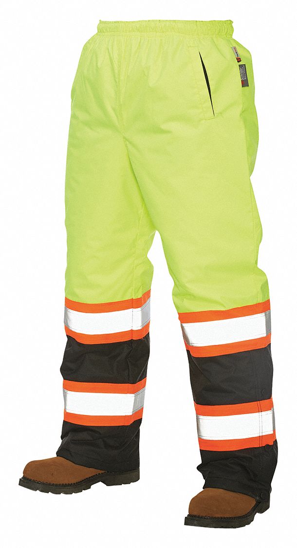 WORK KING High Visibility Pants, 100% Polyester, Fluorescent Green ...